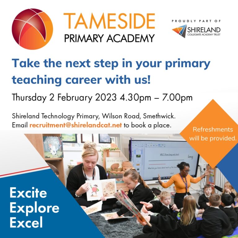 Teacher Recruitment Event – Thurs 2 Feb - Tameside Primary Academy
